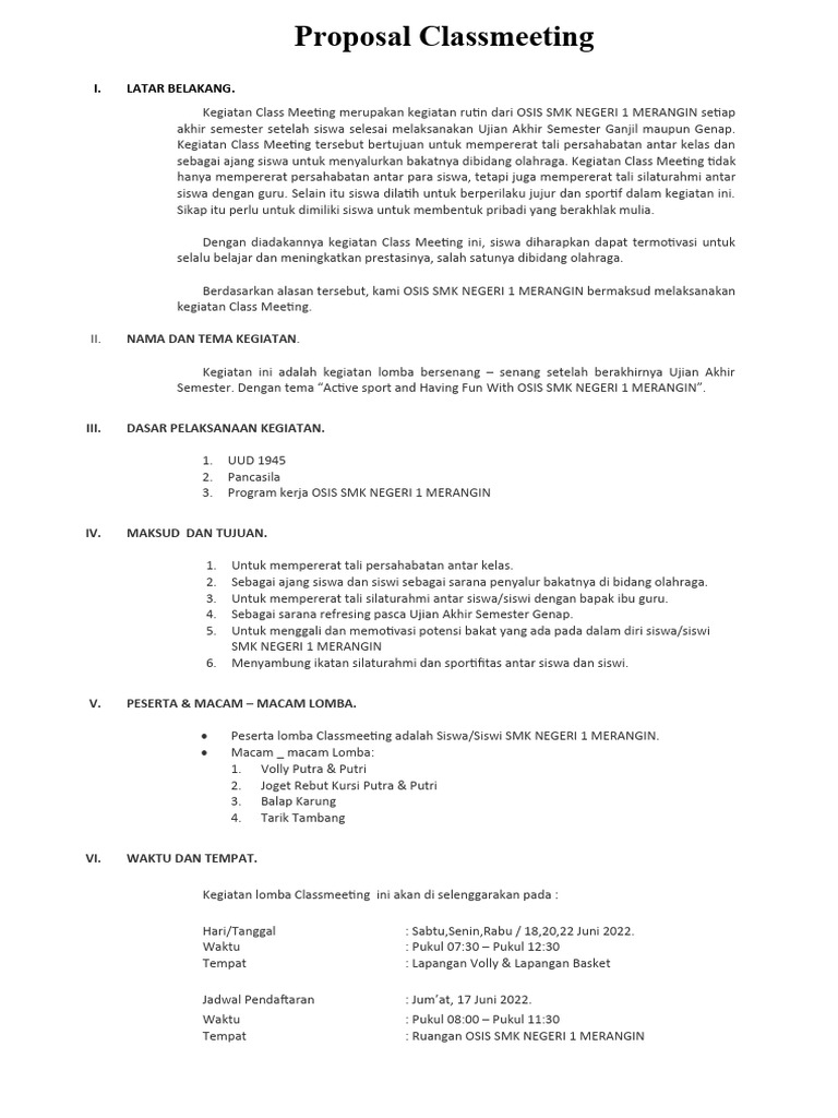 Proposal Kegiatan Class Meeting OSIS | PDF