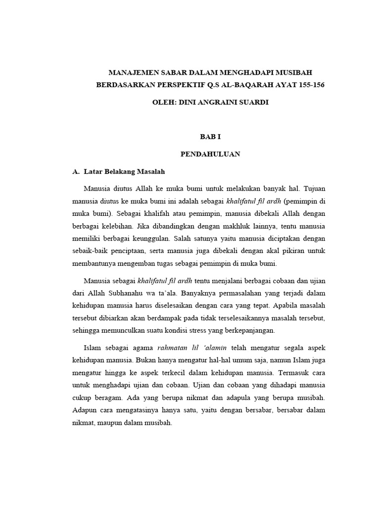 Manajemen Sabar Dalam Menghadapi Musibah Berdasarkan Perspektif Q | PDF ...