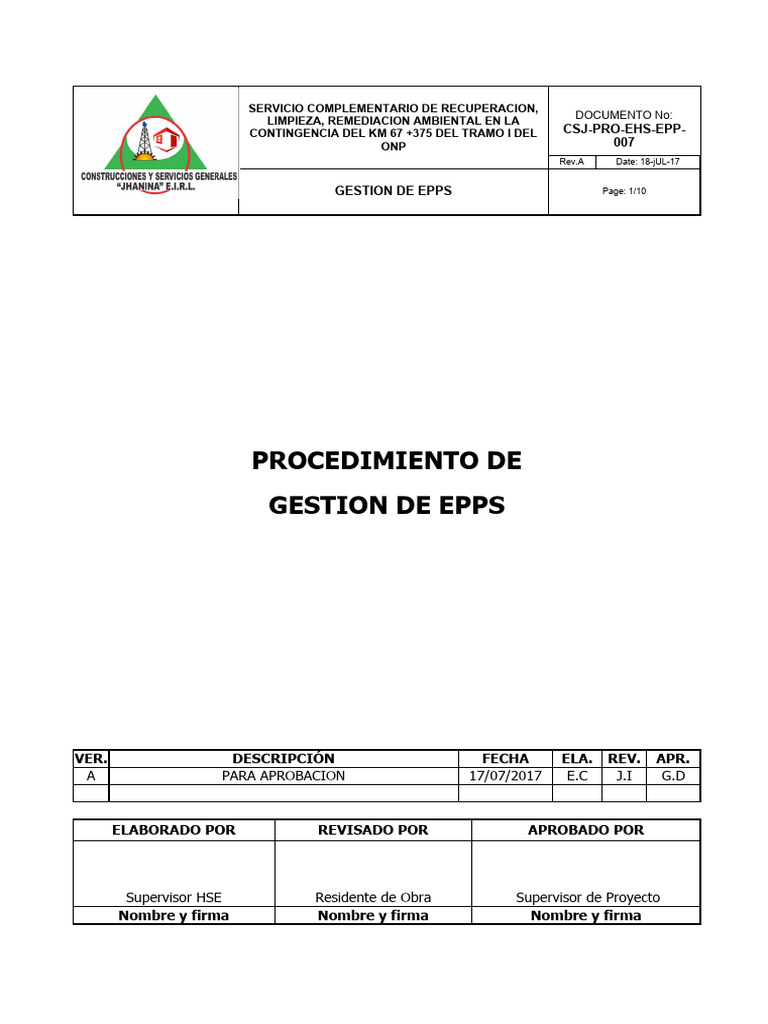 CSJ-PRO-EHS-EPP-007 Gestión de EPPS | PDF