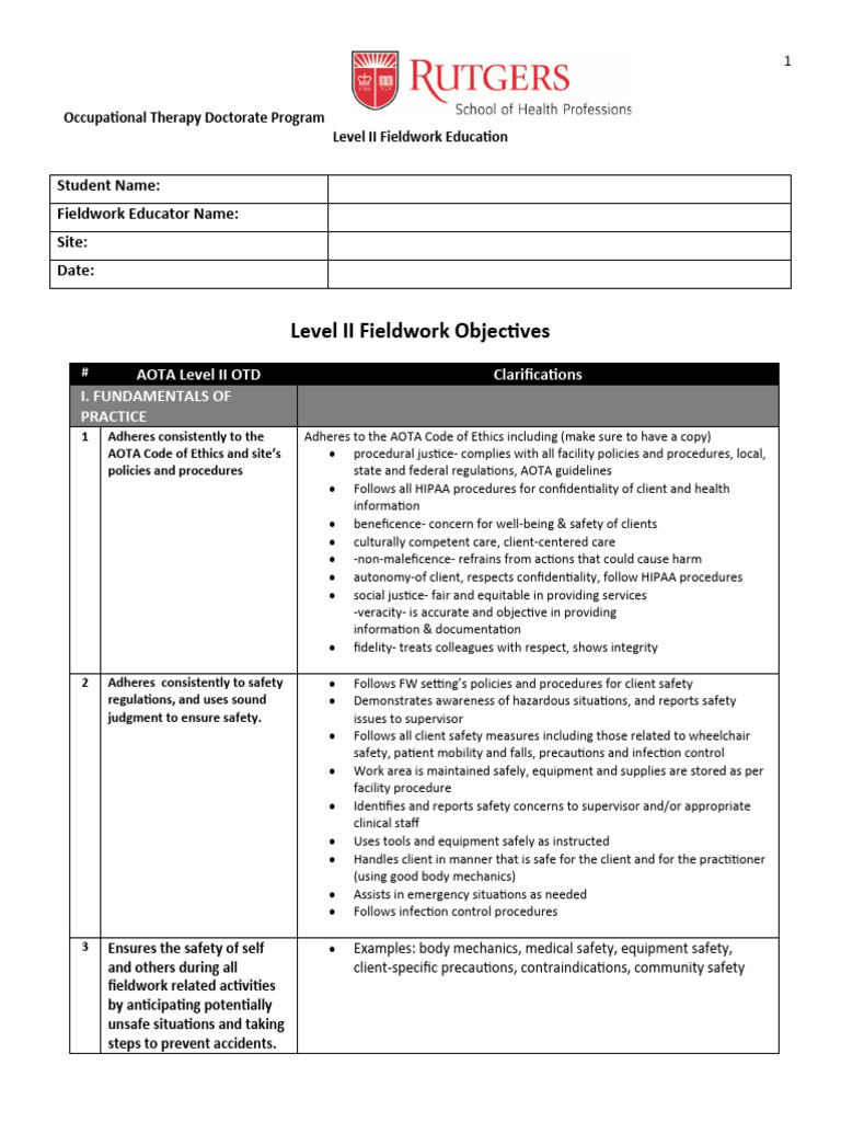 Level II Fieldwork Objectives for OTD | PDF | Occupational Therapy ...