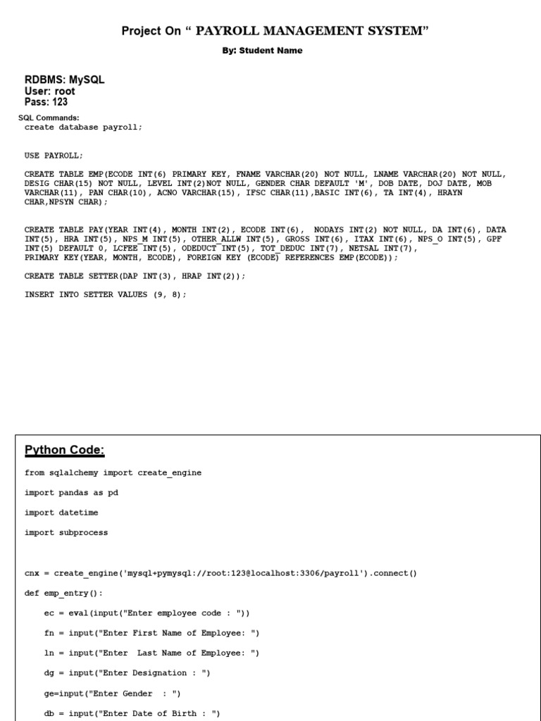 Payroll Management System | PDF | Sql | Software
