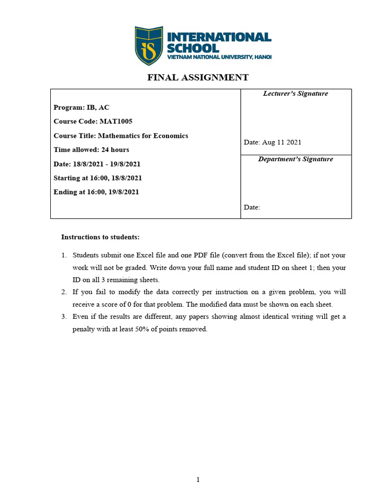 Final Assignment MAT1005 S3 20 21 | PDF | Mathematical Optimization | Computer Science