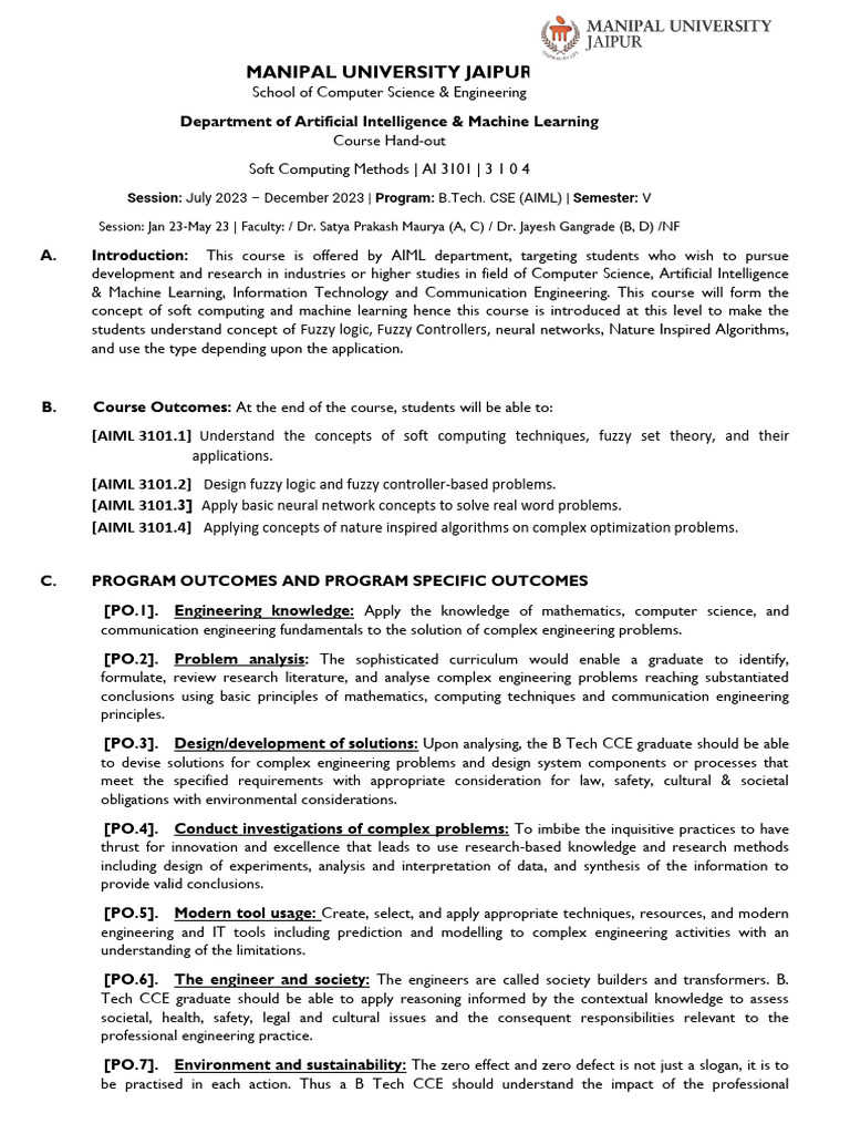 Soft Computing Course Overview | PDF | Fuzzy Logic | Artificial Intelligence