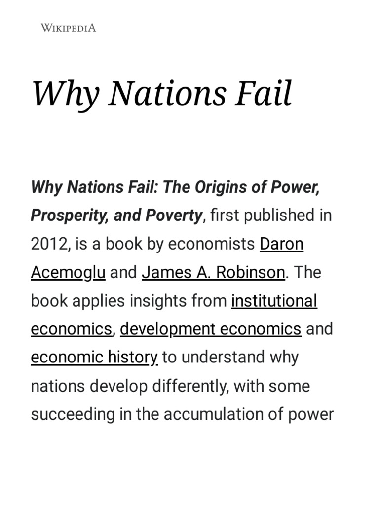 Why Nations Fail - Wikipedia | PDF | Institution | Political Science