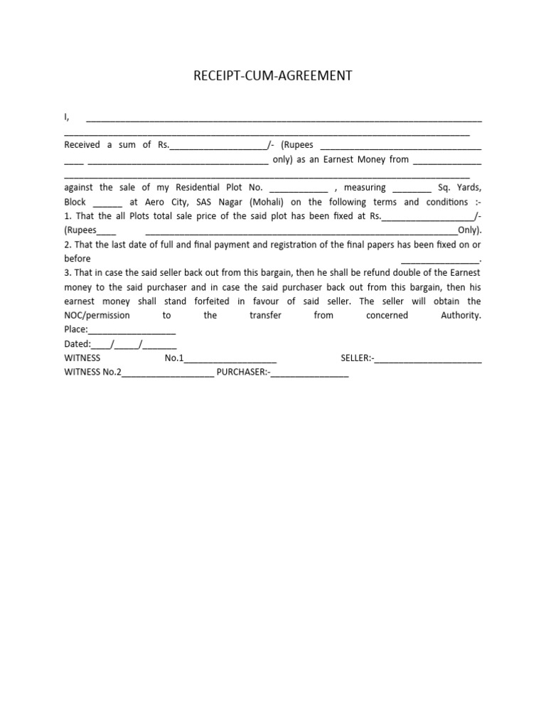 Bayana Receipt-Cum-Agreement Format | PDF | Business | Finance & Money ...