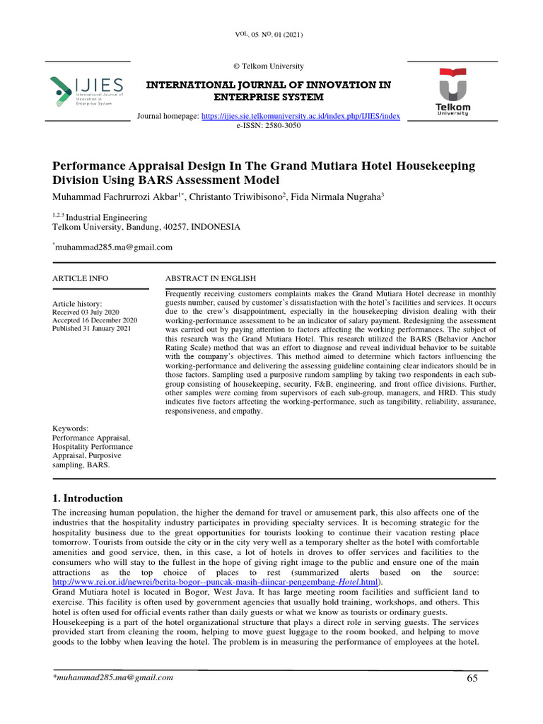 Performance Appraisal Design in The Grand Mutiara Hotel Housekeeping | PDF