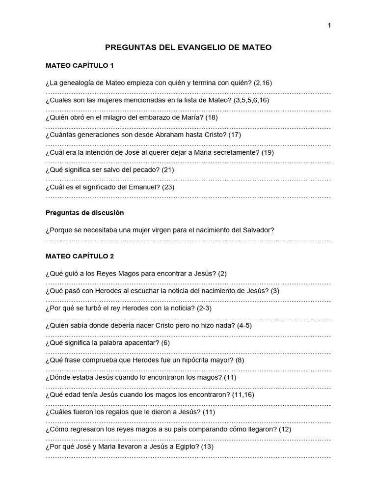 Preguntas Mateo | PDF | Jesús | Evangelio de Mateo
