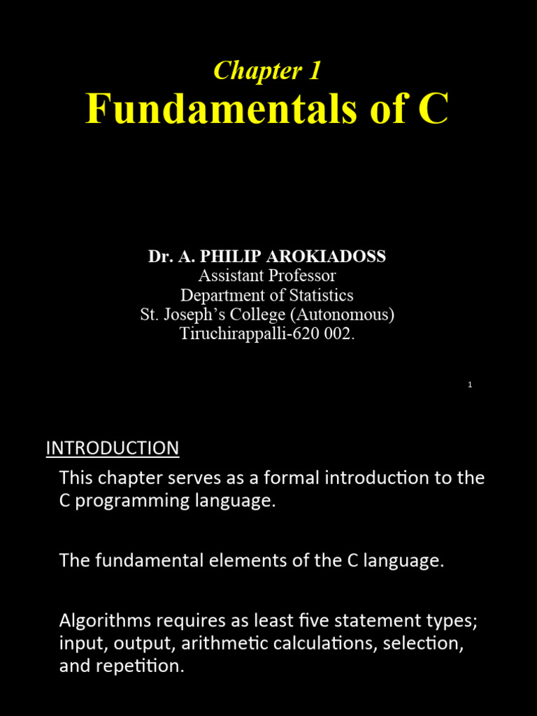 C-Programming Chapter 1 Fundamentals of C | PDF | Computer Program | Programming