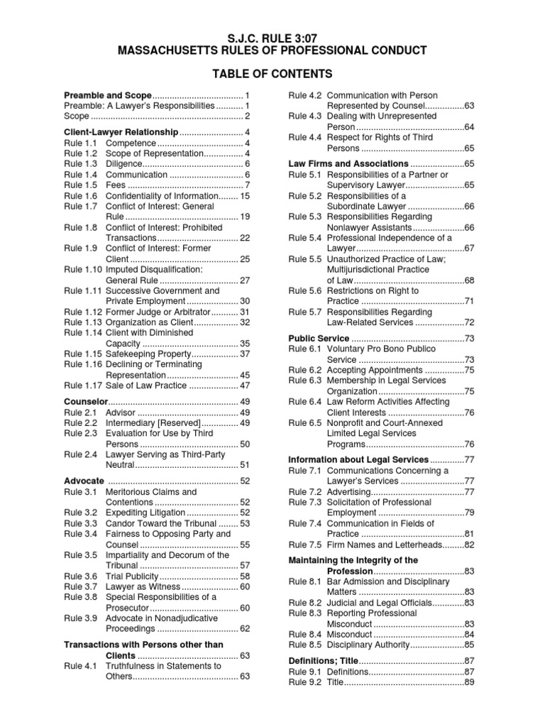 Mass. Rules of Professional Conduct | PDF | Attorney–Client Privilege ...