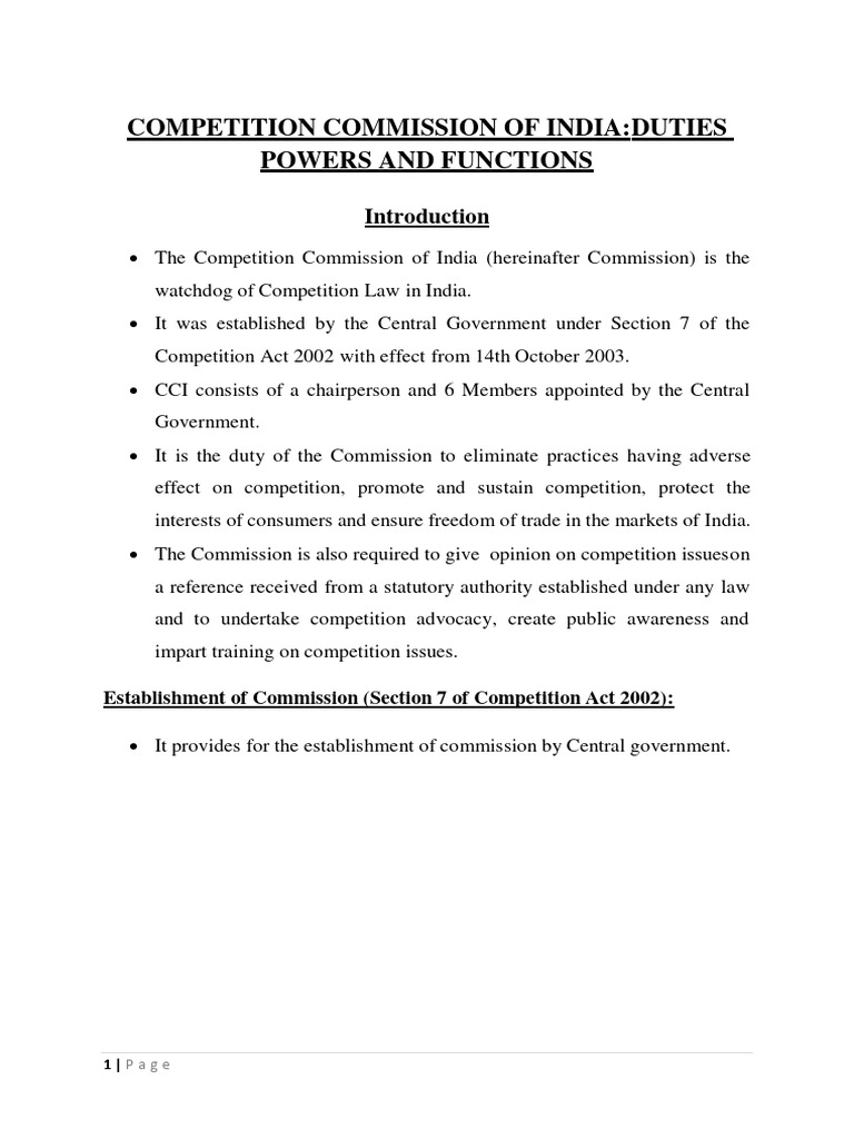 Competition Commission of India (Notes) | PDF | Market (Economics ...