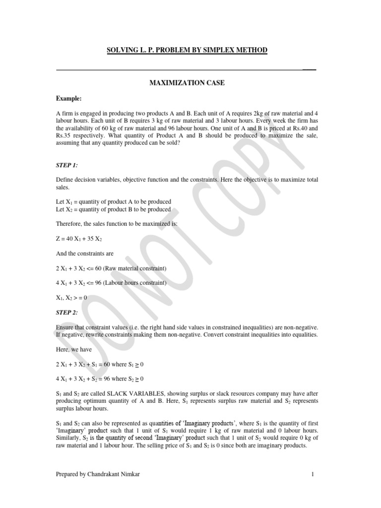 Simplex Method For Maximisation | PDF | Mathematical Analysis | Applied Mathematics