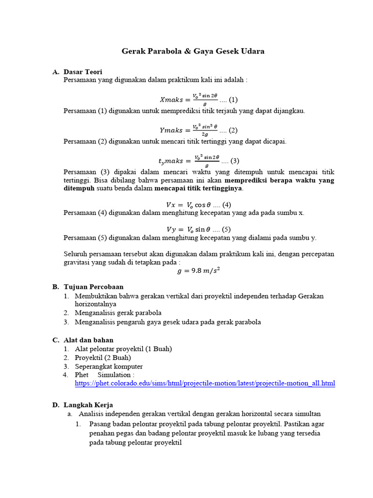 Modul Praktikum 2 - Gerak Parabola 2023-2024 | PDF