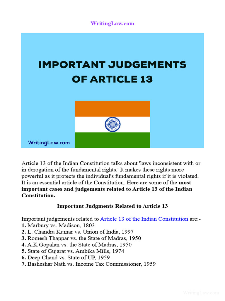 Important Judgments Related To Article 13 | PDF | Statutory Law ...