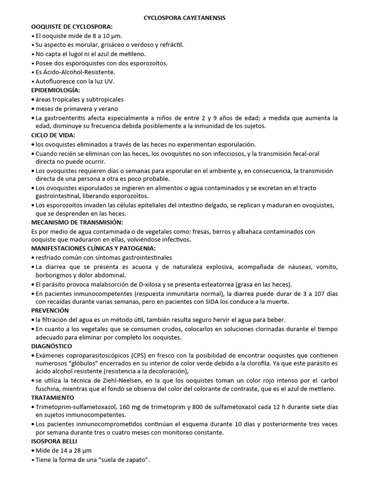 Ciclosporiasis e Isosporiasis: Guía Clínica | PDF | Epidemiología ...