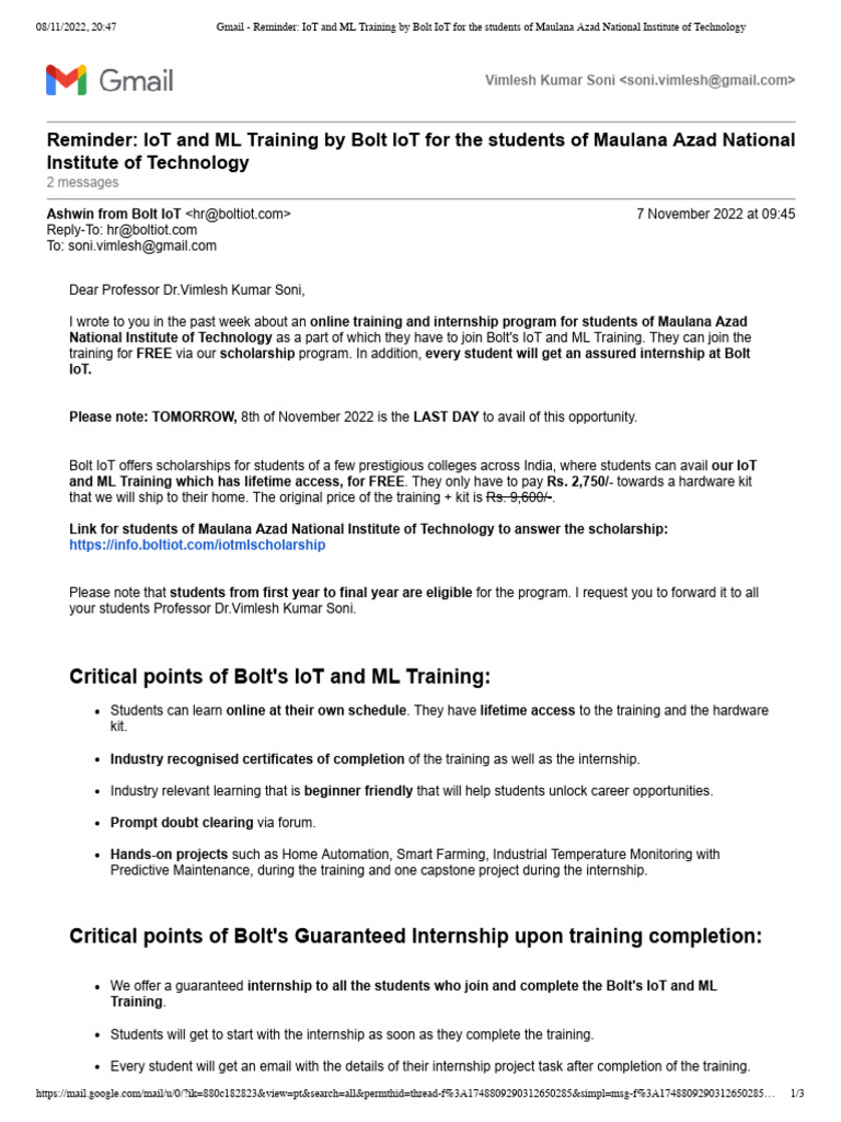 IoT & ML Training for MANIT Students | PDF | Internet Of Things | Information Technology
