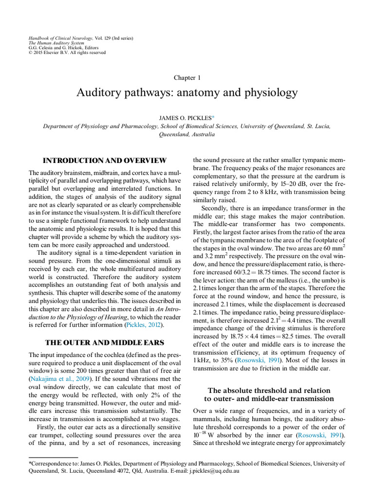 Auditory Pathways. Anatomy and Physiology | PDF | Auditory System | Hearing