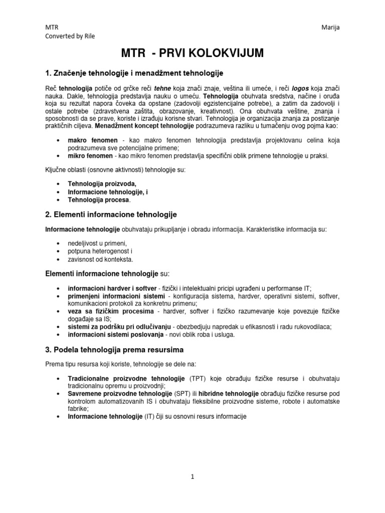 MTR 2019 - Prvi Kolokvijum | PDF