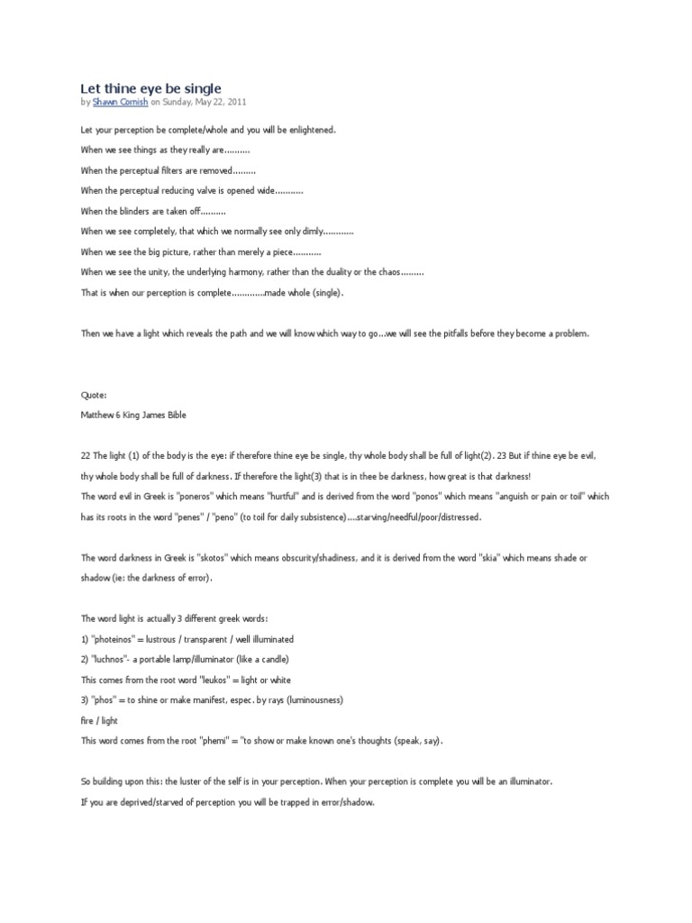 Let Thine Eye Be Single | PDF