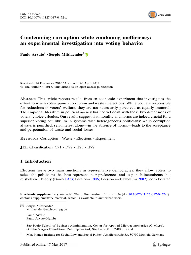 Arvate2017 Voting Behavior | PDF | Voting | Bribery