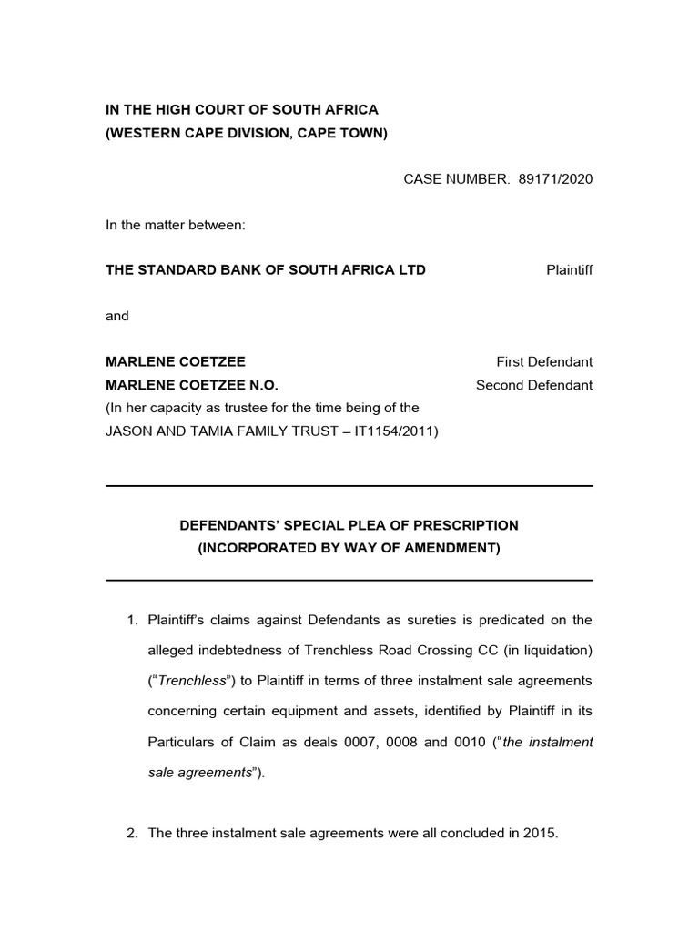 Defendants' Special Plea of Prescription | PDF | Liquidation | Surety
