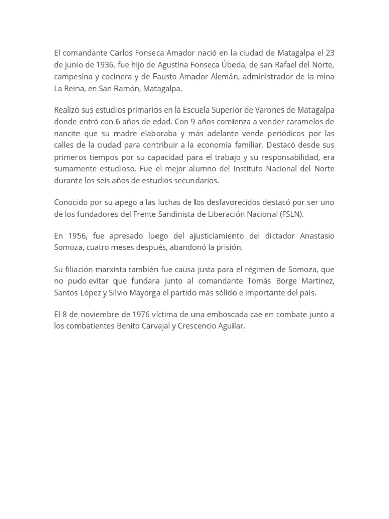 Carlos Fonseca: Fundador del FSLN | PDF | Historia