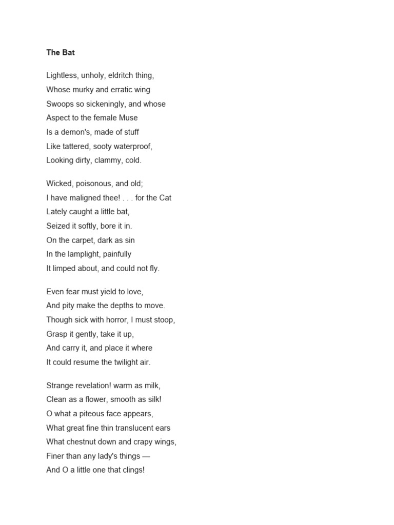 HIGHLIGHTED The Bat P1 Poetry Sample SL 2020-21 | PDF | Thought | Beauty