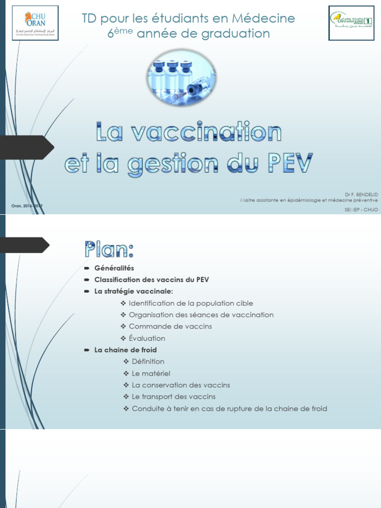 Gestion et Stratégie du PEV | PDF | Vaccination | Infection