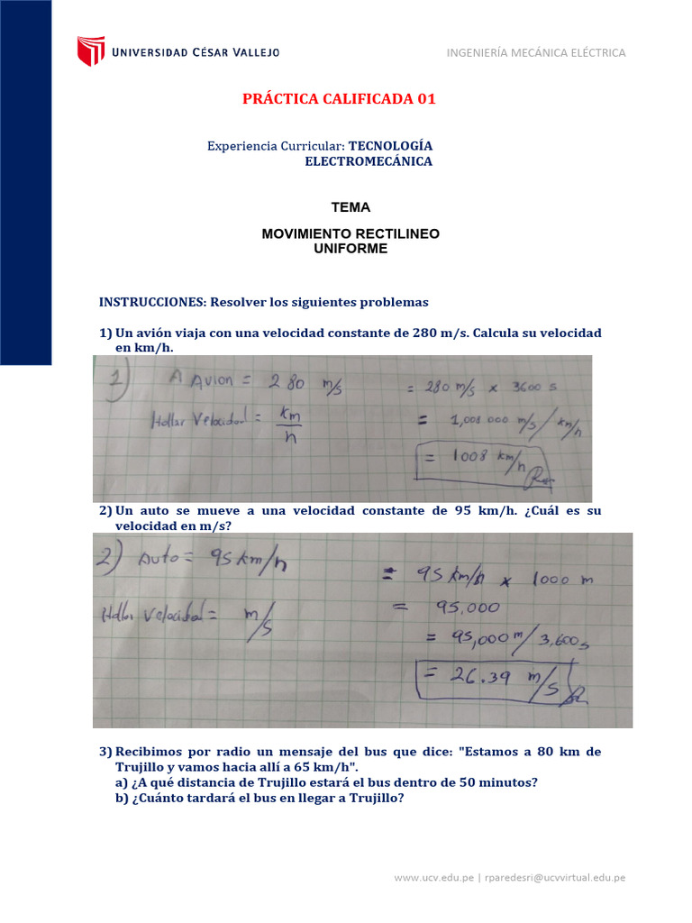 Práctica Calificada 01 | PDF | Velocidad