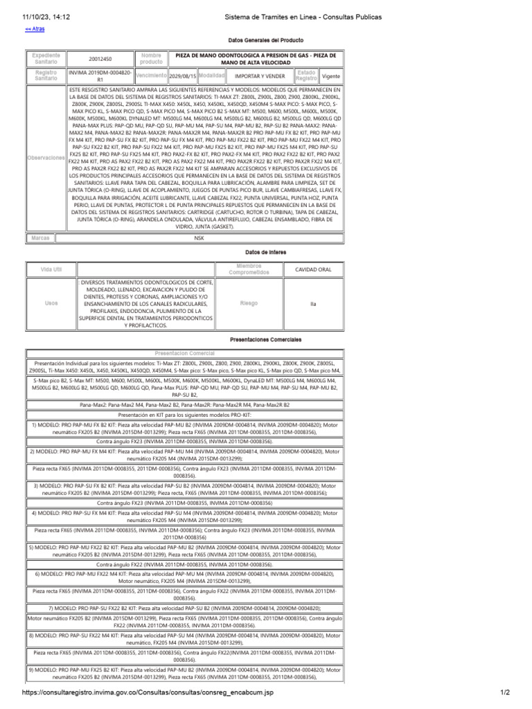 Pieza Mano NSK Pana Max | PDF