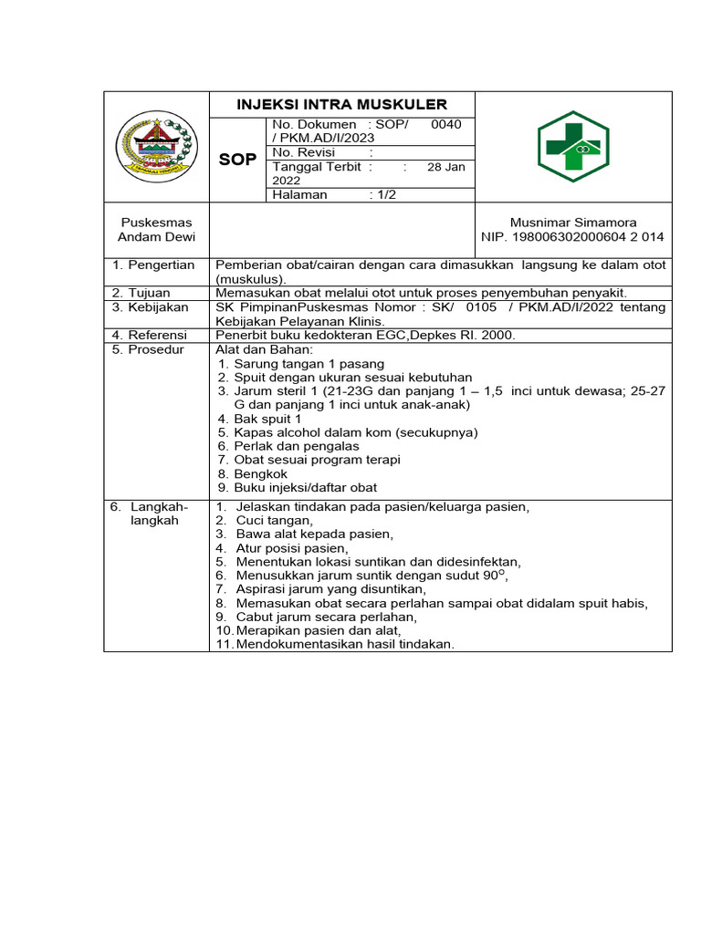 Sop Injeksi Im | PDF