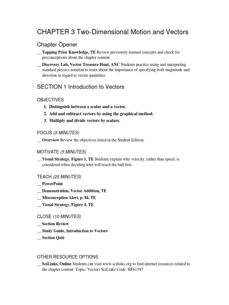 CHAPTER 3 Two-Dimensional Motion and Vectors | PDF | Euclidean Vector | Applied And ...