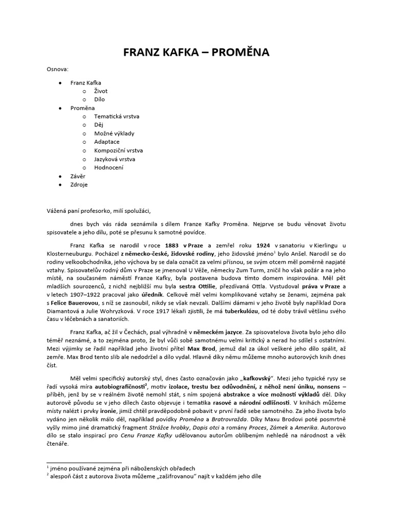 Franz Kafka - Proměna | PDF