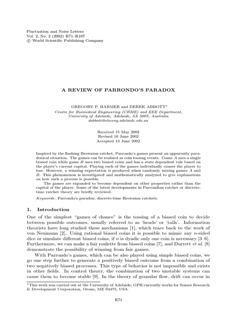 A Review of Parrondos Paradox | PDF | Probability Density Function | Game Theory