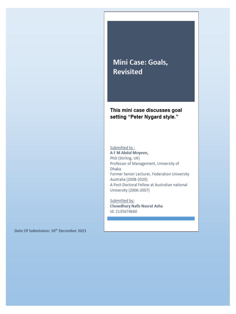 Mini Case Goals Revisited by Chowdhury Nafis Nusrat Asha | PDF | Goal ...