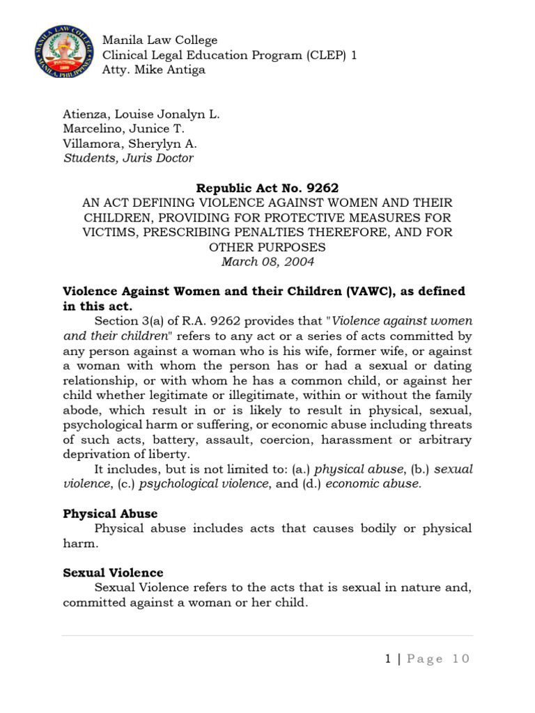 Ra9262 - Anti Vawc Law | PDF | Restraining Order | Psychological Abuse