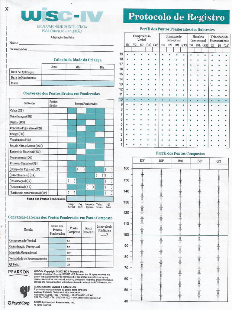 Protocolo de Registro Wisc | PDF