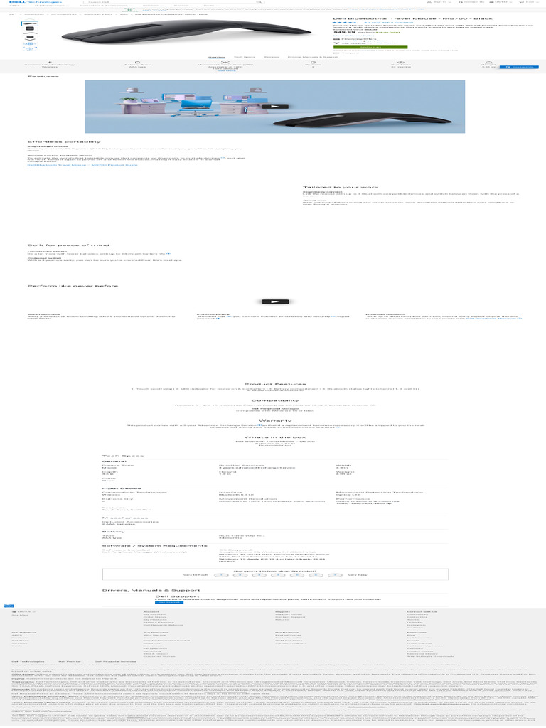 Dell Bluetooth Travel Mouse (MS700) - Computer Mouse - Dell USA | PDF ...