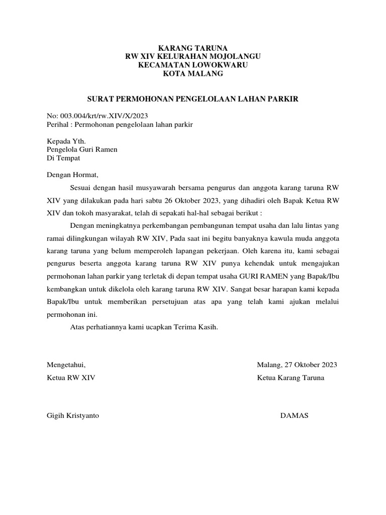 Permohonan Lahan Parkir | PDF | Griya & Taman