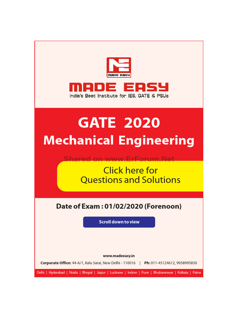 GATE 2020 Mechanical Engineering Solutions | PDF | Hardness | Applied ...