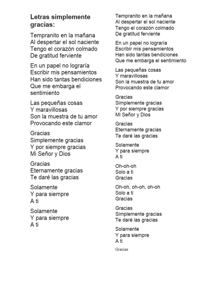 Letras Simplemente Gracias | PDF