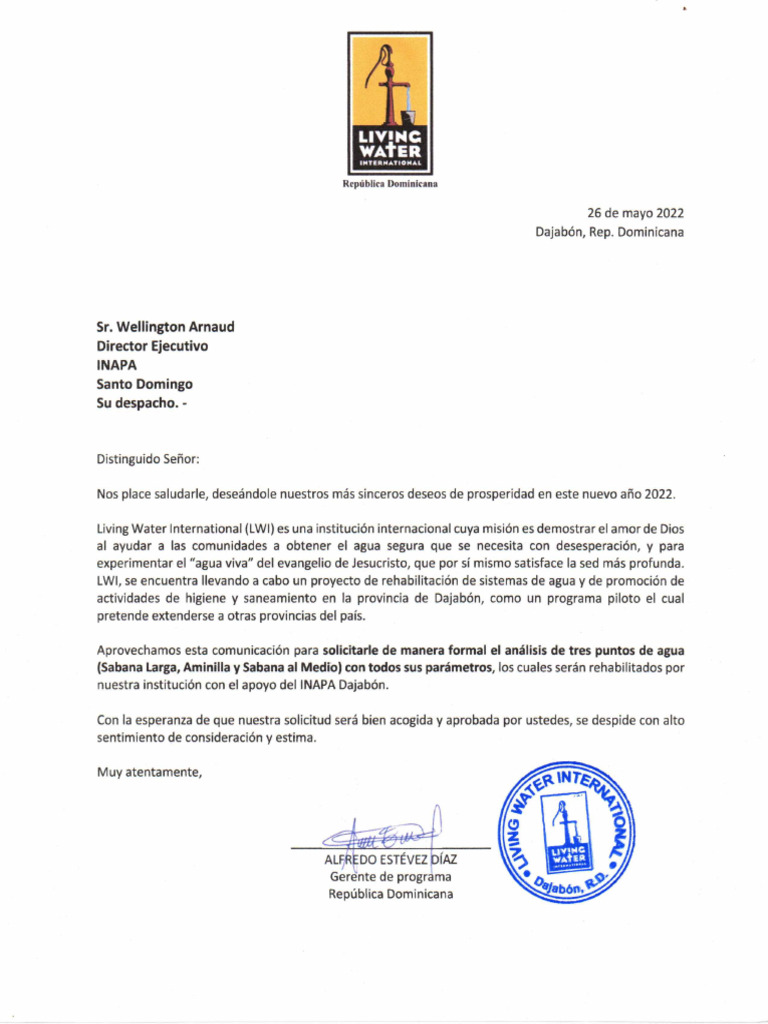 Solicitud Análisis Puntos de Agua | PDF