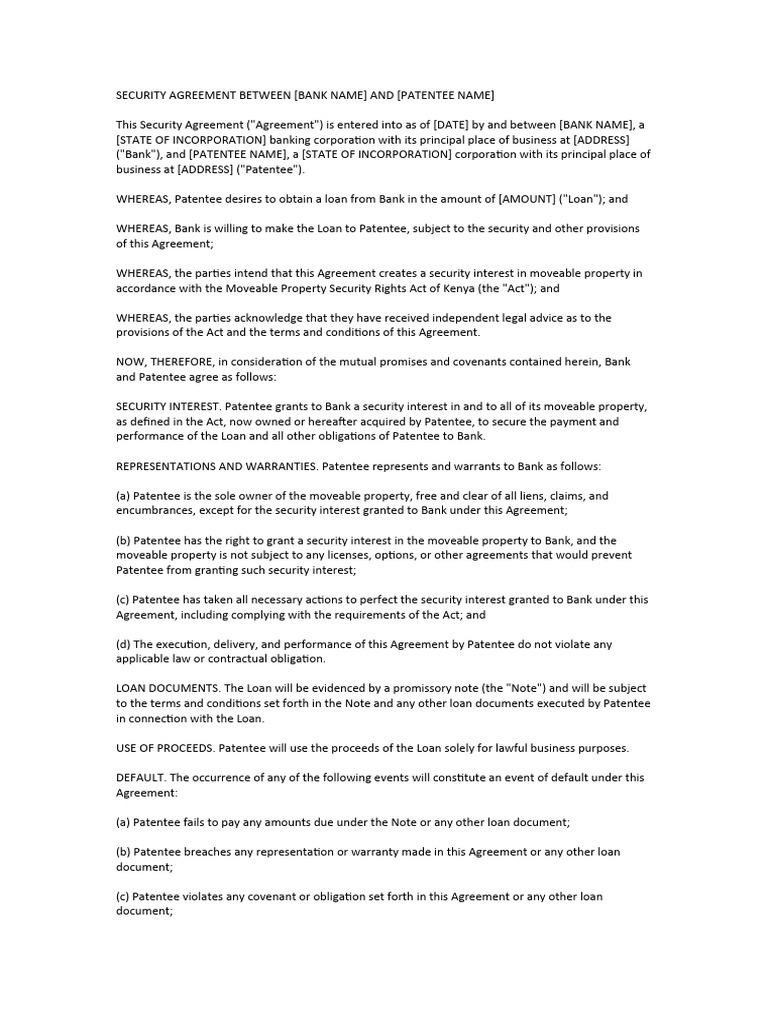 Security Agreement | PDF | Loans | Security Interest