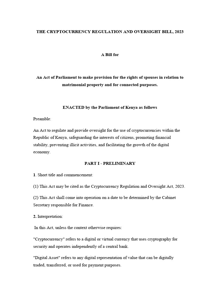 The Cryptocurrency Regulation and Oversight Bill | PDF | Cryptocurrency ...