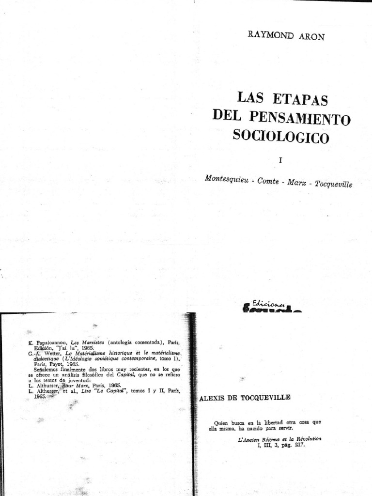 Aron, Las Etapas Del Pensamiento Sociológico, Capítulo Sobre Tocqueville | PDF