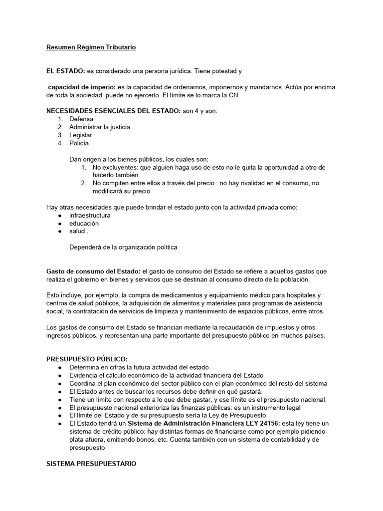 Resumen Régimen Tributario | PDF | Presupuesto | Impuestos
