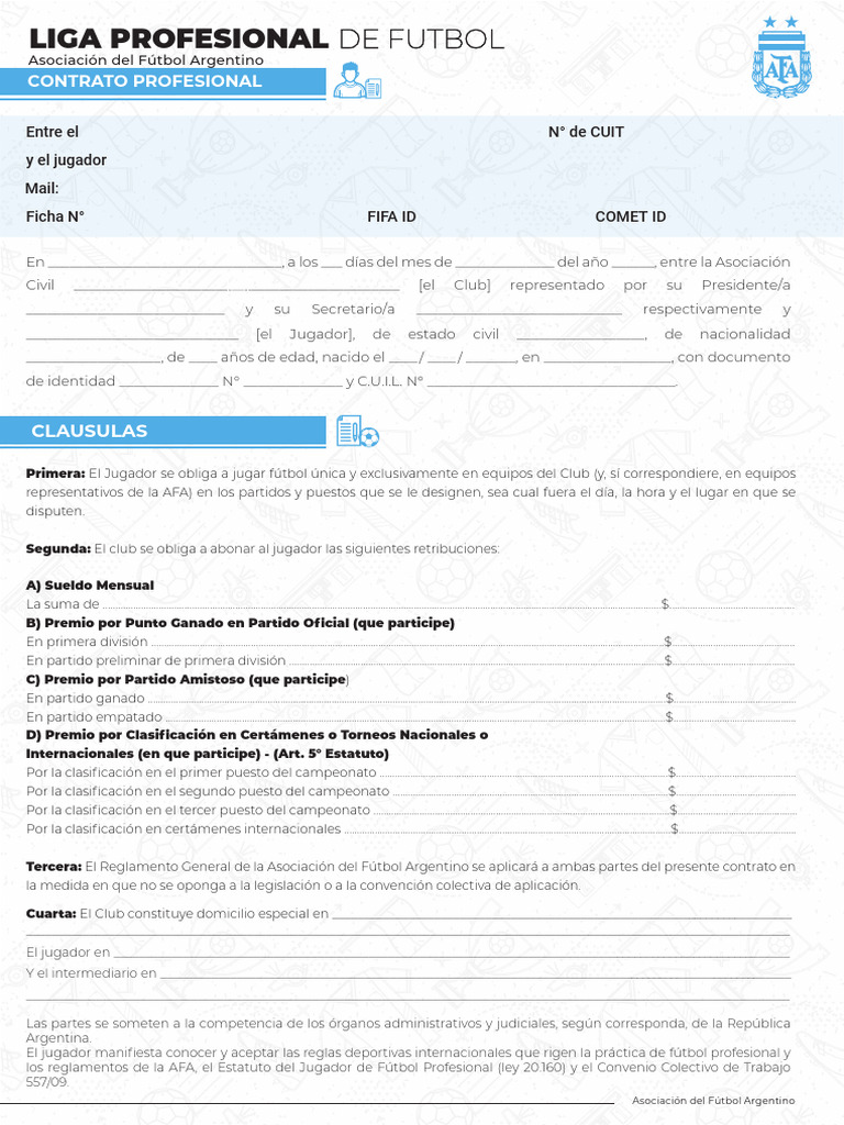 01 Formulario Contrato Liga Profesional | PDF | Asociación de Futbol