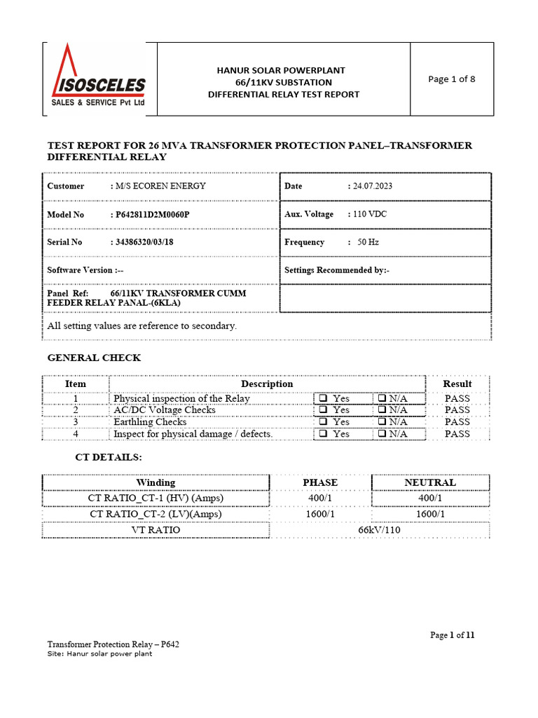 P642 - Test Report | PDF | Transformer | Electrical Substation