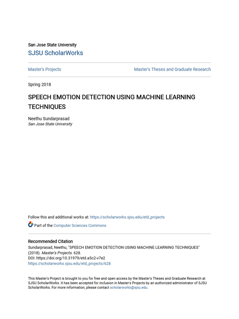 Speech Emotion Detection Using Machine Learning Techniques Pdf
