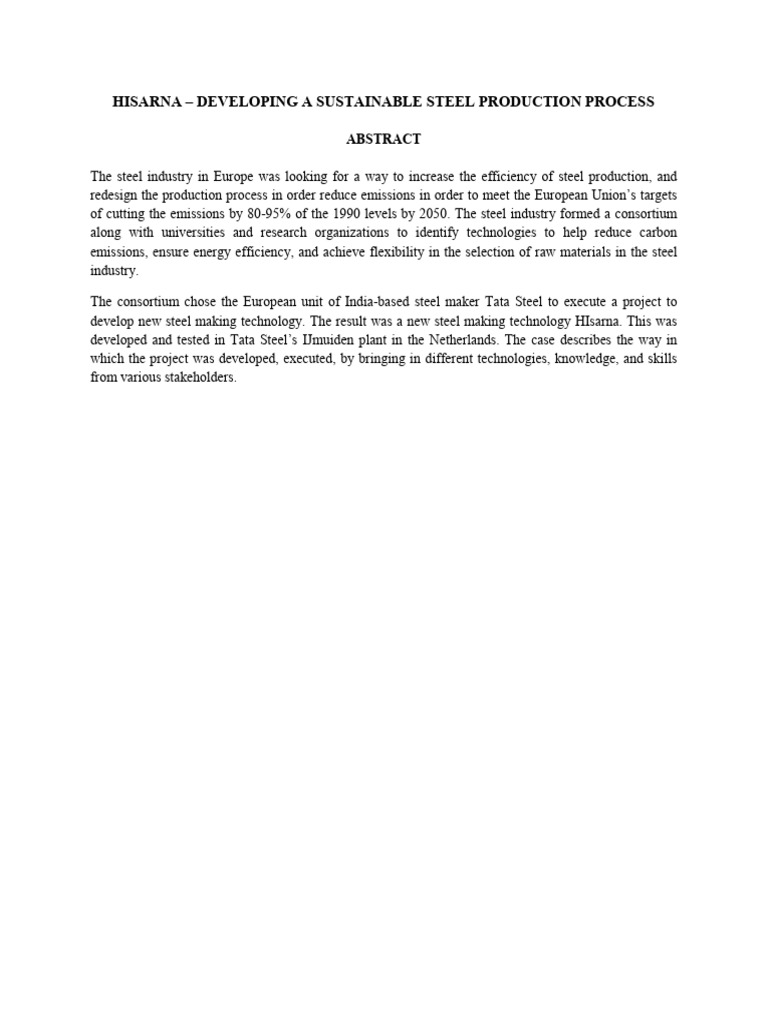 HIsarna: Sustainable Steel Production | PDF | Steelmaking | Steel