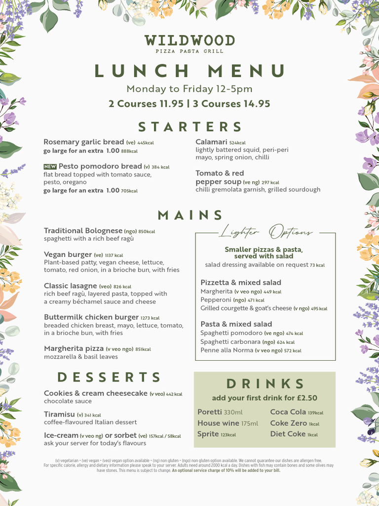 Wildwood Lunch Menu Aug 23 | PDF | Pasta | Spaghetti